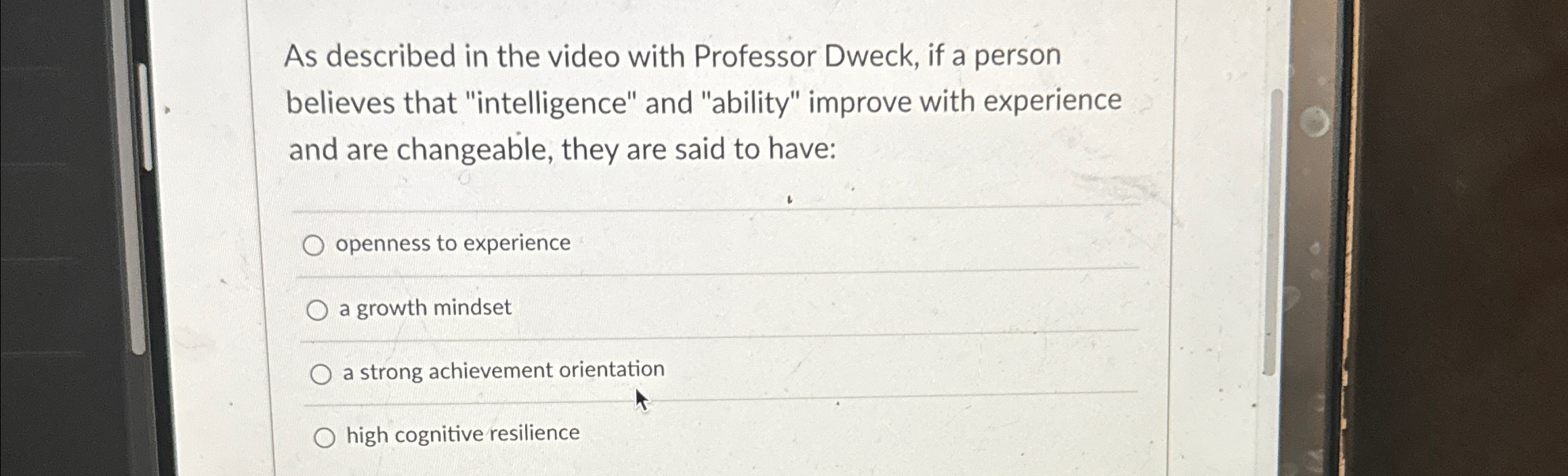 Solved As described in the video with Professor Dweck, if a | Chegg.com