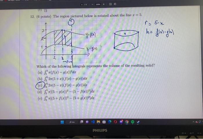 Solved 2. (6 points) The region pictured below is rotated | Chegg.com