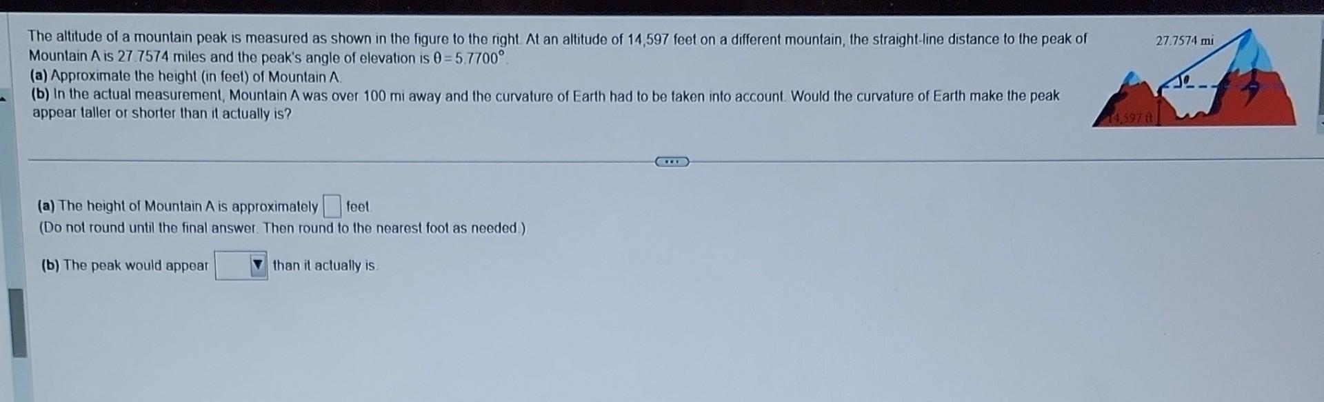 Solved The altitude of a mountain peak is measured as shown | Chegg.com