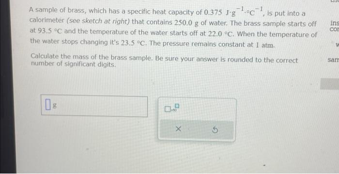Solved A sample of brass, which has a specific heat capacity | Chegg.com
