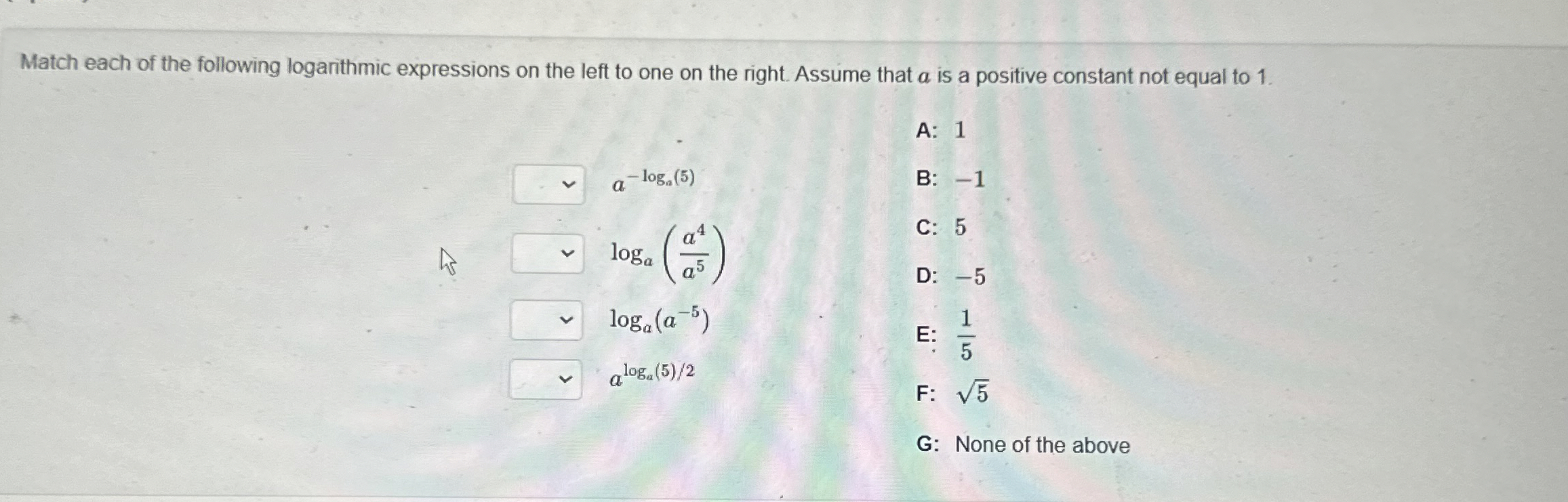 Solved Match each of the following logarithmic expressions | Chegg.com