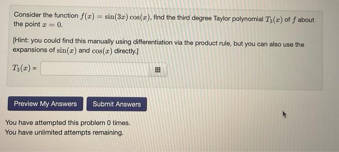 Solved consider the function f(x)=sin(3x)cos(x), find the | Chegg.com