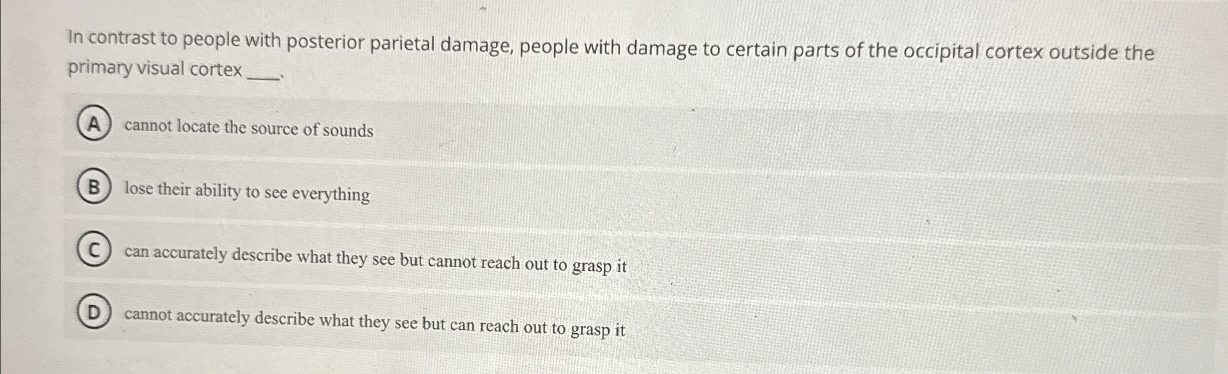 Solved In contrast to people with posterior parietal damage, | Chegg.com