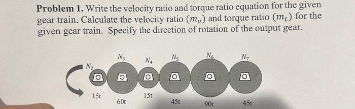 Solved Problem 1. Write the velocity ratio and torque ratio | Chegg.com