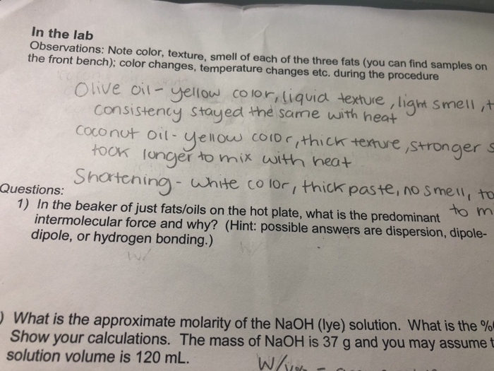 Solved In the lab Observations: Note color, texture smell of | Chegg.com