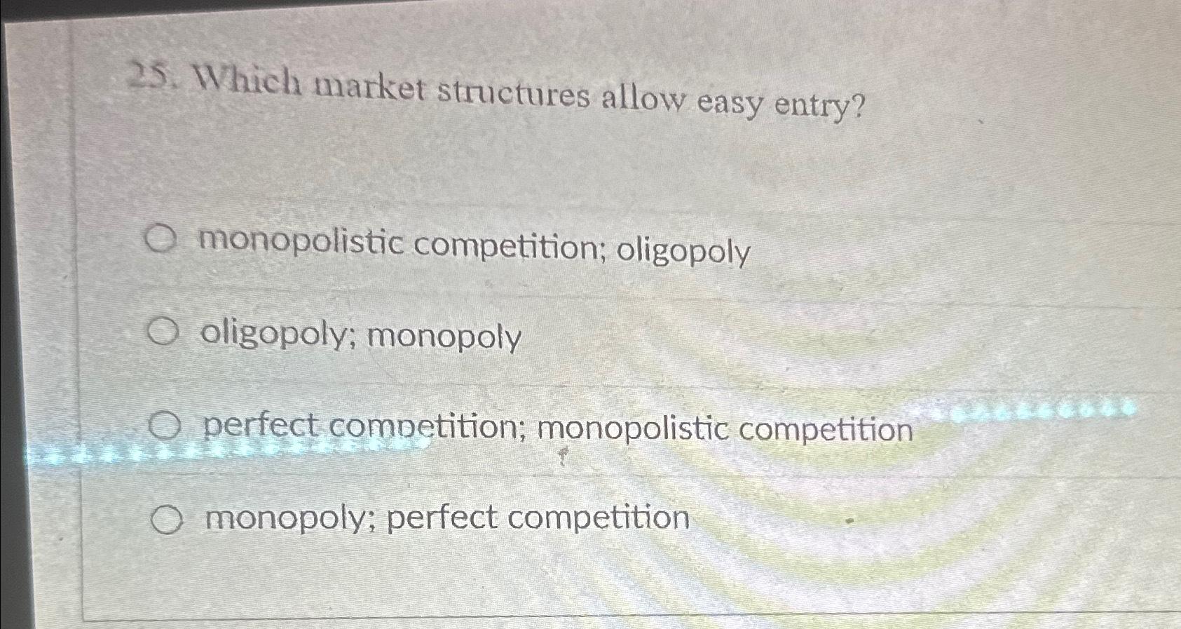 Solved Which market structures allow easy entry?monopolistic | Chegg.com