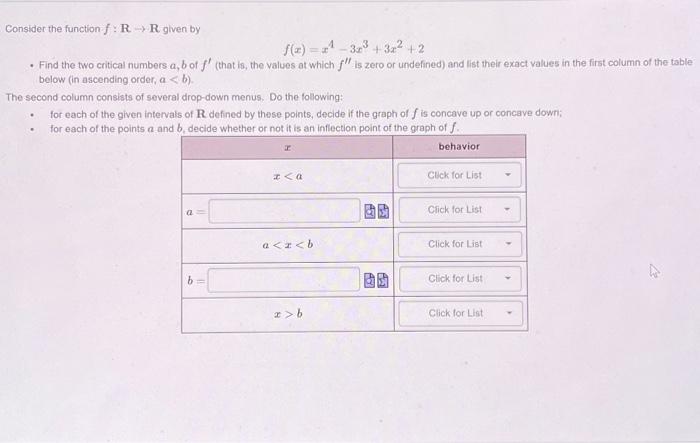 Solved f(x)=x4−3x3+3x2+2 - Find the two critical numbers a,b | Chegg.com