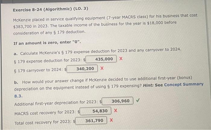 Solved Exercise 8-24 (Algorithmic) McKenzie placed in | Chegg.com