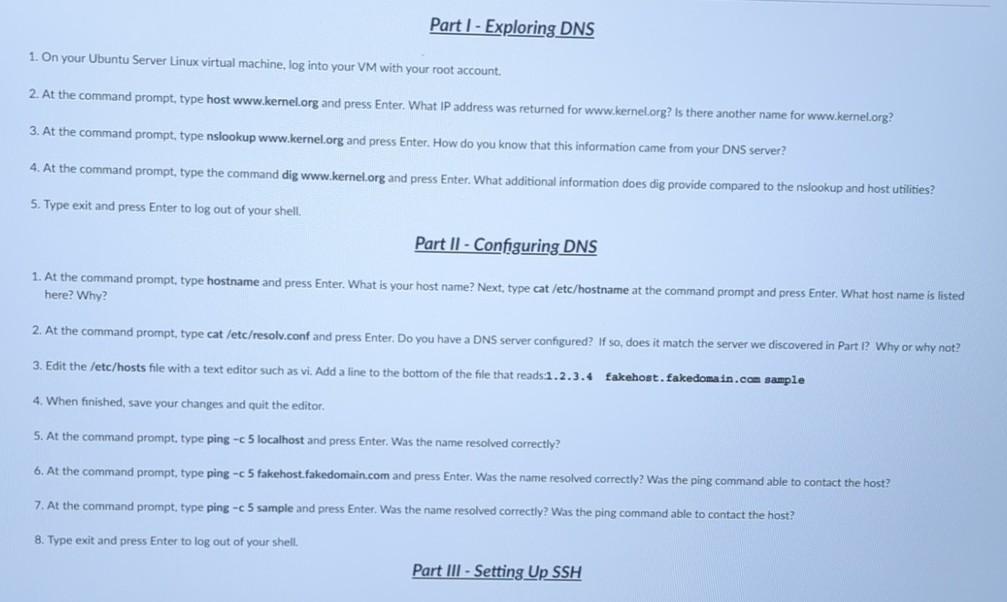 Solved Part I - ﻿Exploring DNSOn your Ubuntu Server Linux | Chegg.com
