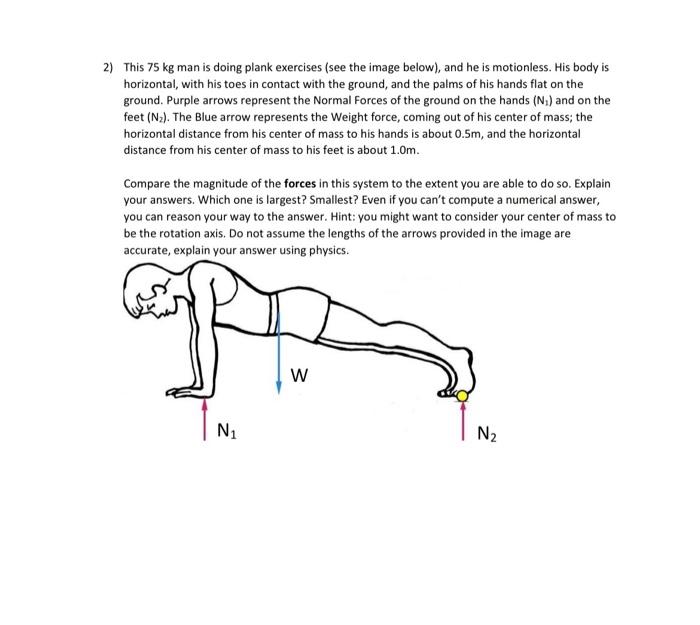 Solved 2) This 75 kg man is doing plank exercises (see the | Chegg.com