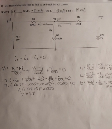 Solved Use Node Voltage method to find V1 ﻿and each branch | Chegg.com