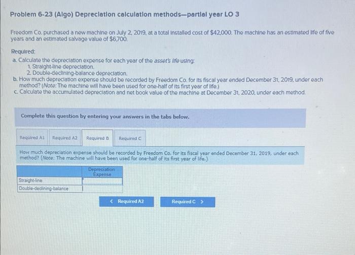 Solved Problem 6-23 (Algo) Depreciation calculation | Chegg.com
