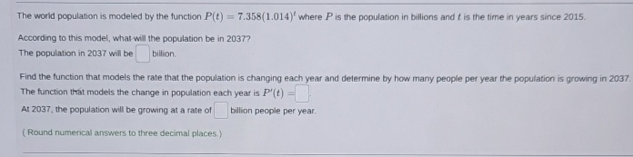 Solved The world population is modeled by the function | Chegg.com