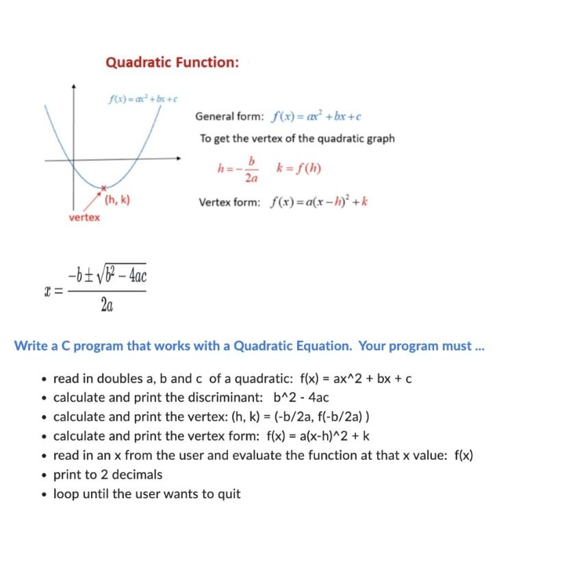 Solved Quadratic Function: General form: f(x)=ax2+bx+c To | Chegg.com