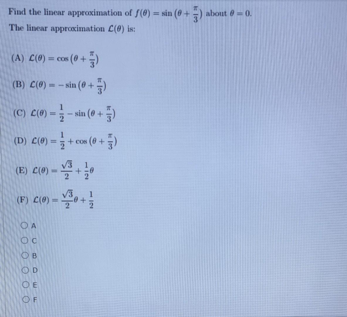 Solved Find the linear approximation of f(0) = sin(+3) about | Chegg.com