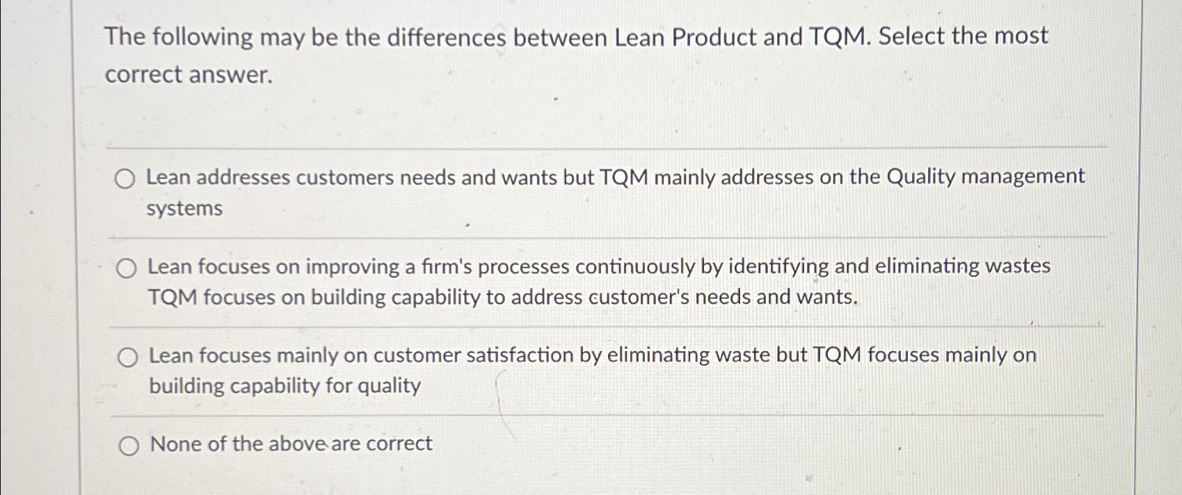 Solved The following may be the differences between Lean | Chegg.com