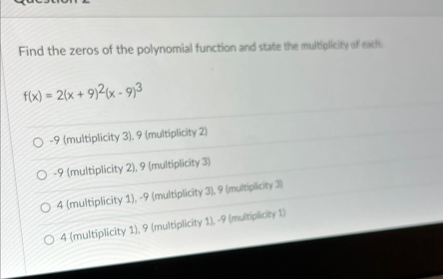 Solved Find the zeros of the polynomial function and state | Chegg.com