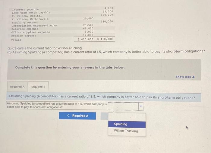 Solved (a) Calculate the current ratio for Wilson | Chegg.com