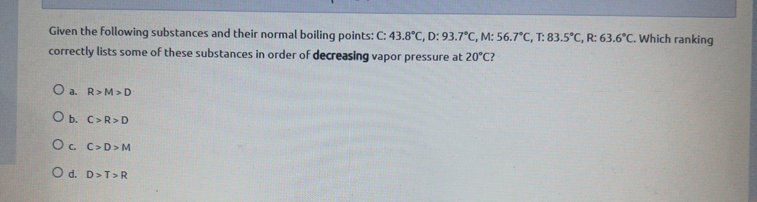 Solved Given the following substances and their normal | Chegg.com