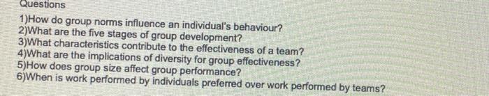 Solved Questions 1) How do group norms influence an | Chegg.com