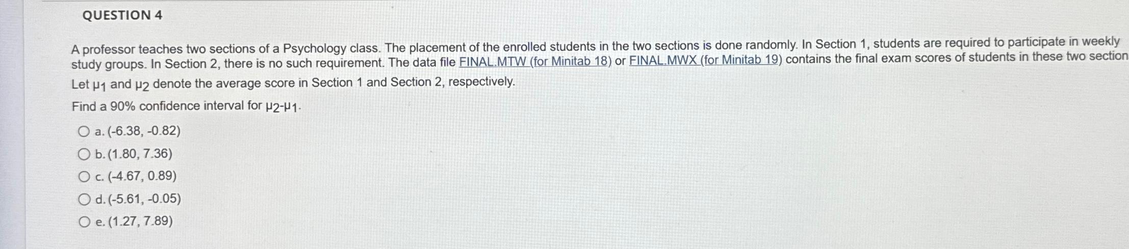 QUESTION 4 Let \\\\mu _(1) and \\\\mu _(2) denote the | Chegg.com