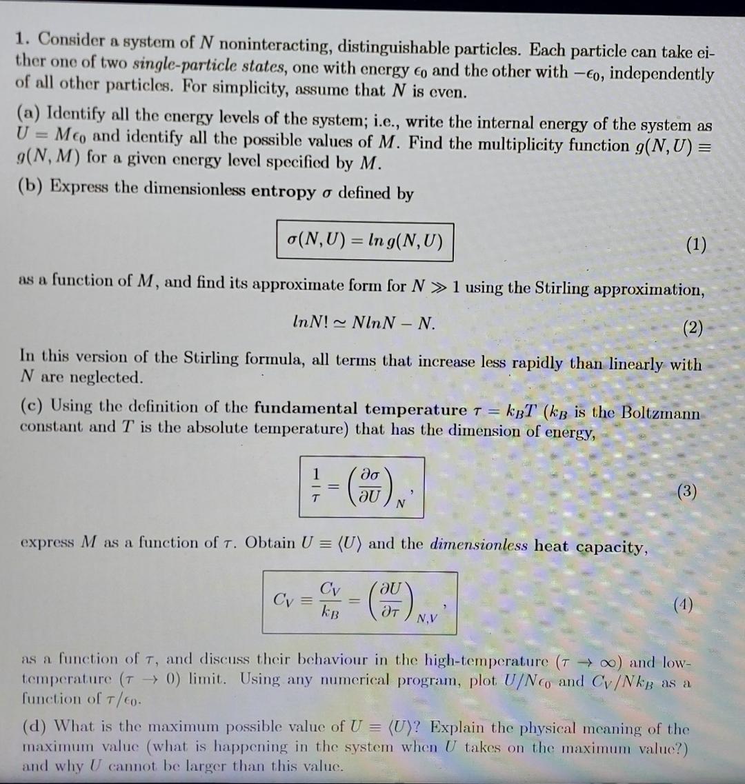 Solved Consider a system of N ﻿noninteracting, | Chegg.com
