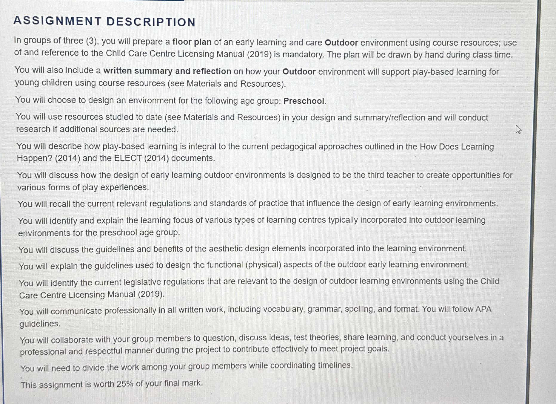 Solved ASSIGNMENT DESCRIPTIONIn groups of three (3), ﻿you | Chegg.com