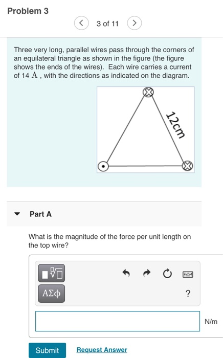 Solved Problem 3 3 of 11 Three very long, parallel wires | Chegg.com