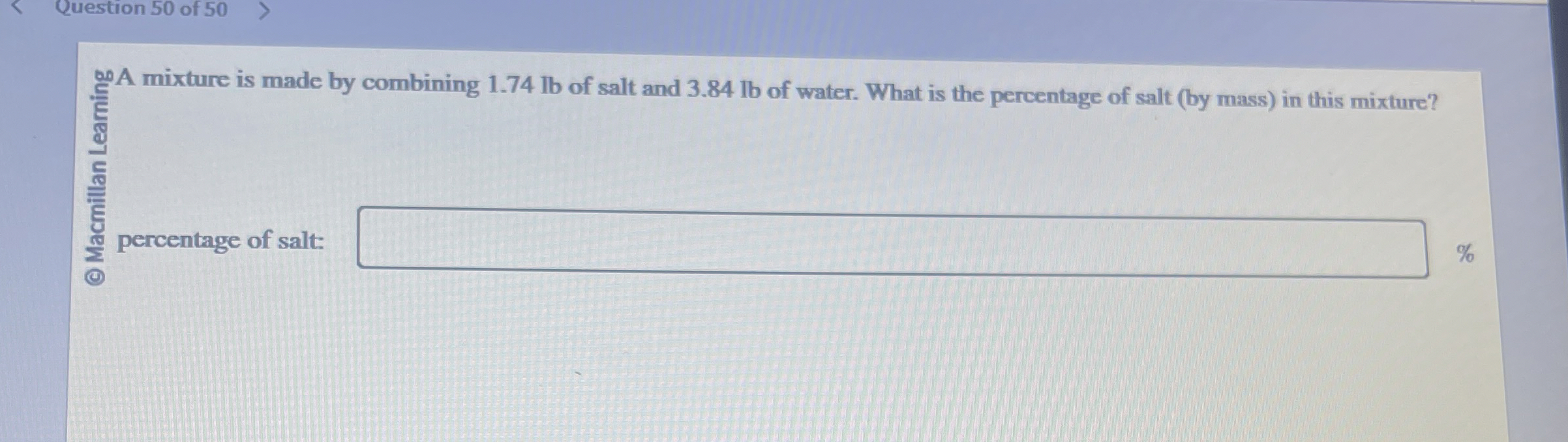 Solved Question 50 ﻿of 50A mixture is made by combining 1.74 | Chegg.com