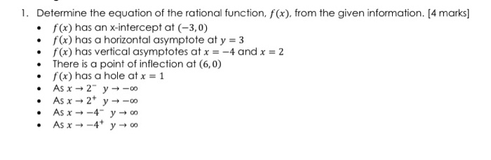 Solved 1 Determine The Equation Of The Rational Function
