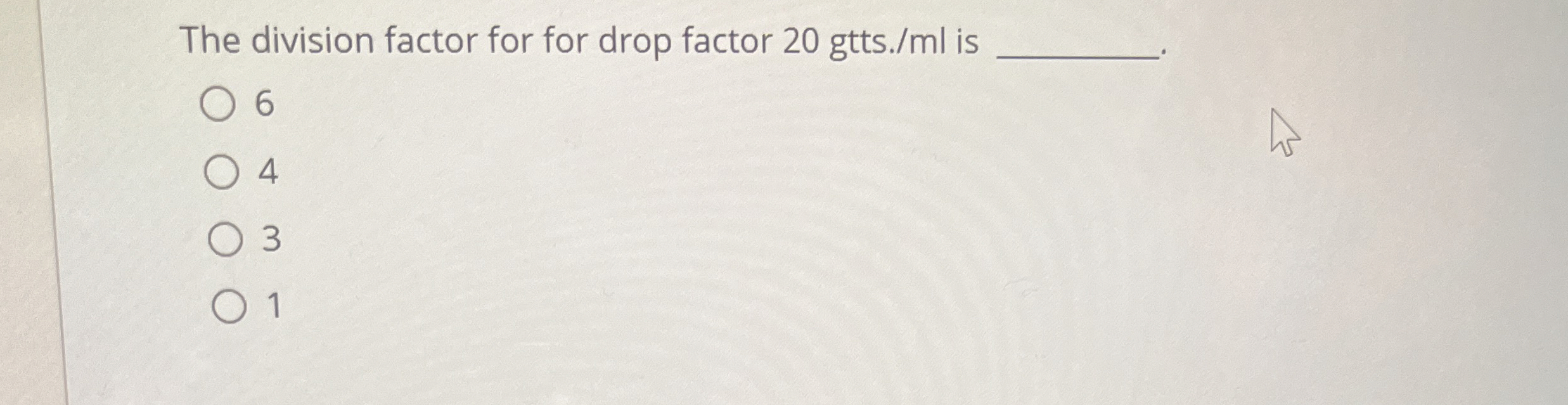 [Solved]: The division factor for for drop factor 20 gtts.