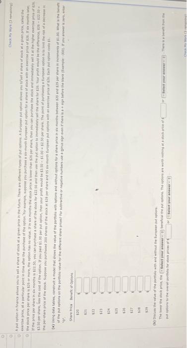 " 0 " Shise Frike Besefit of Optiment put estions tie | Chegg.com