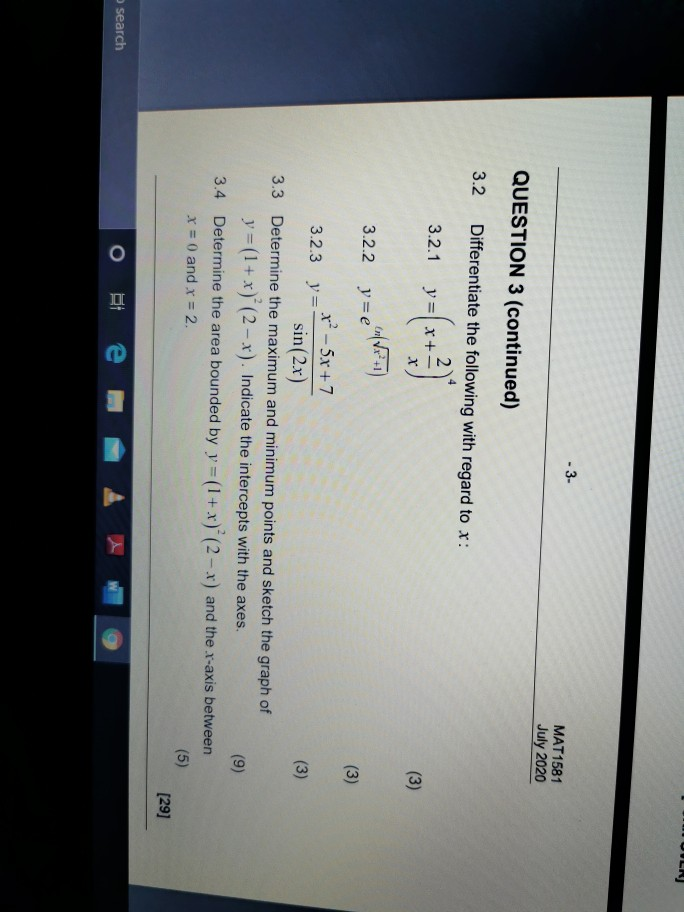 Solved LR -3. MAT1581 July 2020 QUESTION 3 (continued) 3.2 | Chegg.com