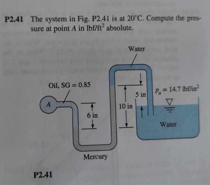 Solved P2.41 The system in Fig. P2.41 is at 20°C. Compute | Chegg.com