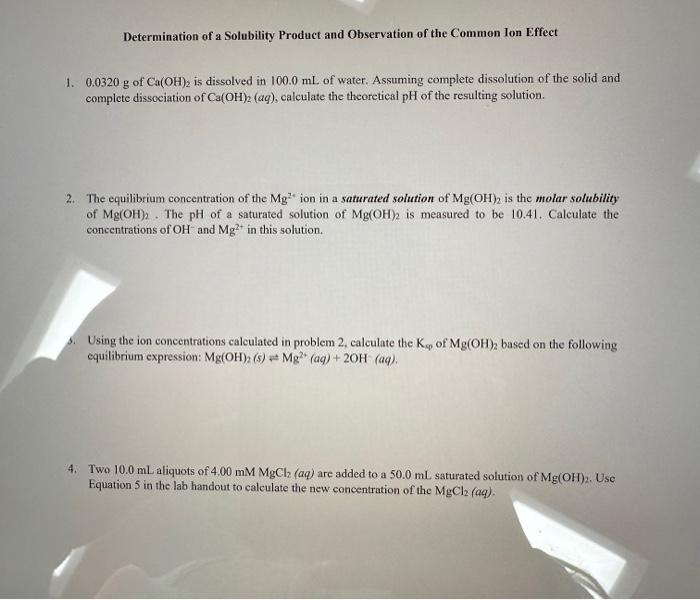 Solved Determination of a Solubility Product and Observation | Chegg.com