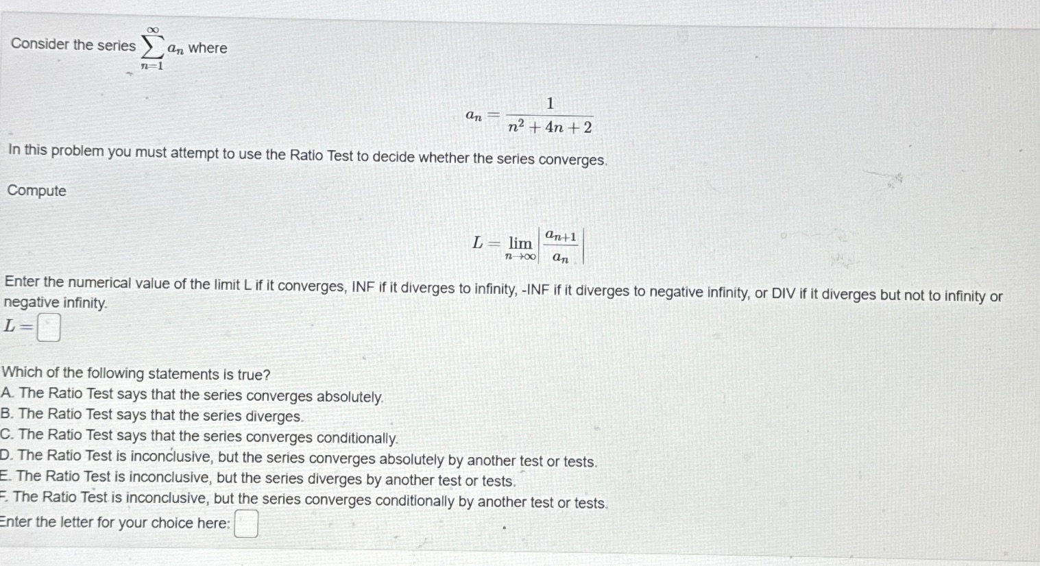 Solved Consider the series ∑n=1∞an ﻿wherean=1n2+4n+2In this | Chegg.com