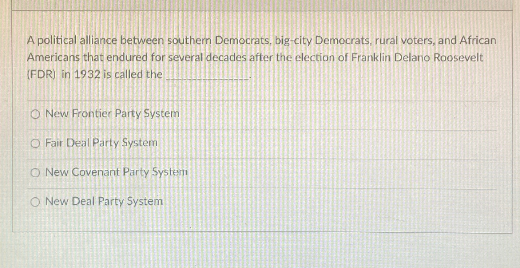 Solved A political alliance between southern Democrats, | Chegg.com