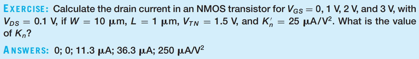 Solved EXERCISE: Calculate the drain current in an NMOS | Chegg.com