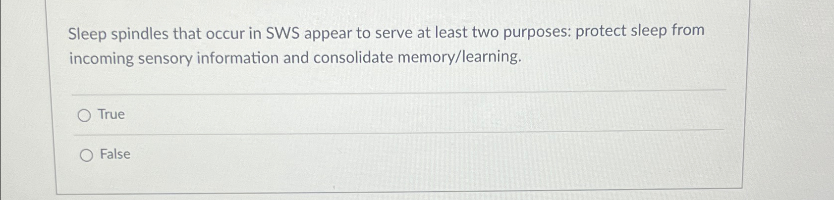 Solved Sleep spindles that occur in SWS appear to serve at | Chegg.com