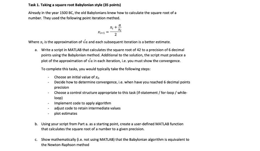 Solved Task 1. Taking a square root Babylonian style ( 35 | Chegg.com