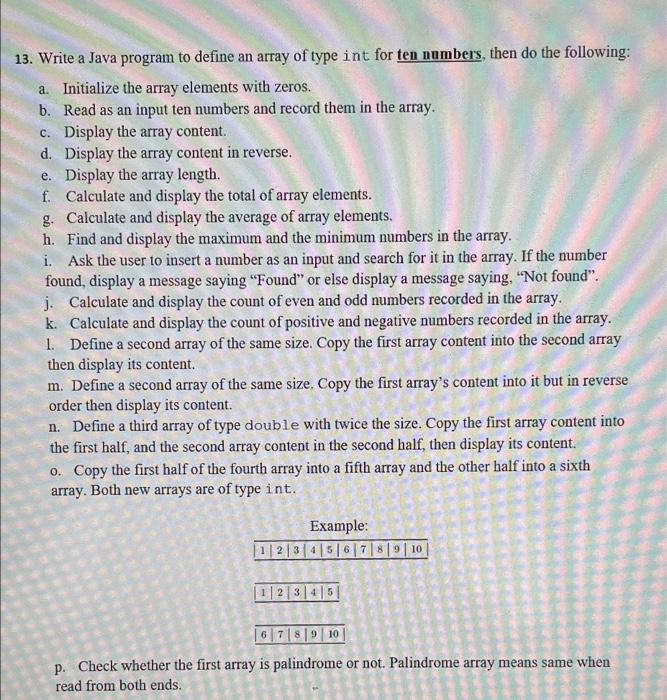 Solved 13. Write a Java program to define an array of type | Chegg.com