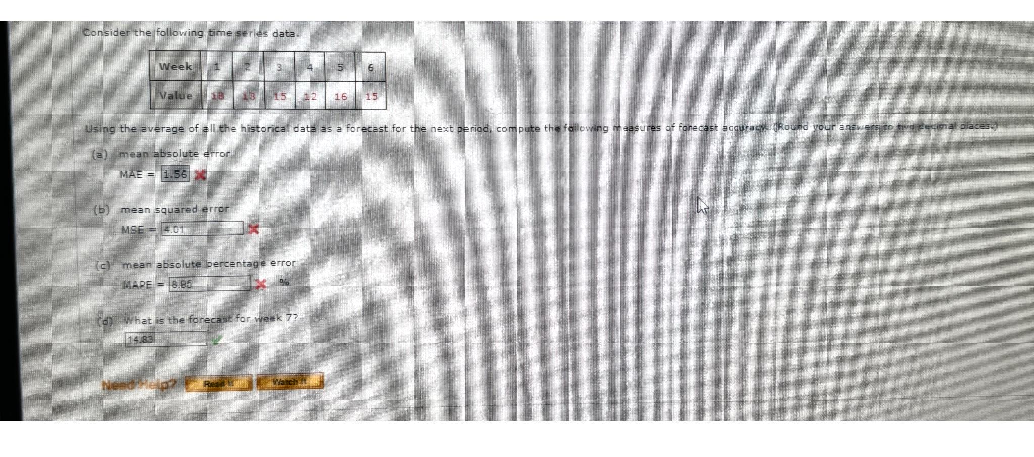 Solved Consider the following time series | Chegg.com