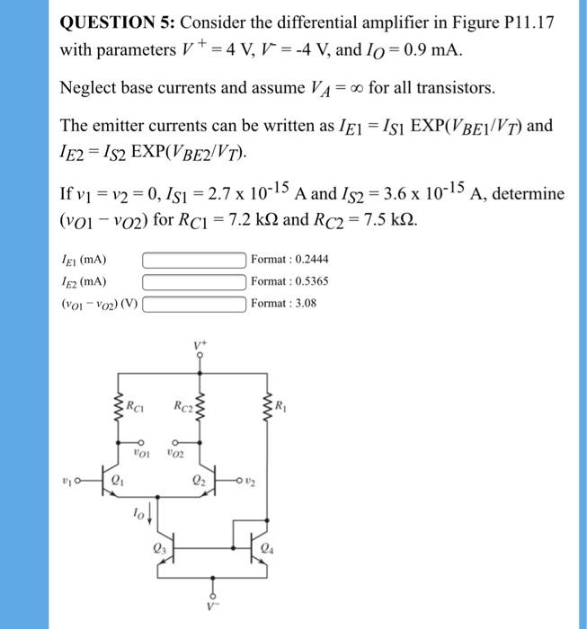 Solved QUESTION 10: The circuit parameters for diff-amp | Chegg.com