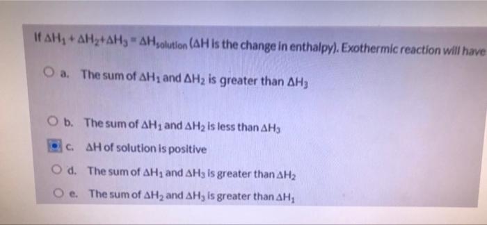 Solved If ΔH1+ΔH2+ΔH3=ΔHsolution (ΔH is the change in | Chegg.com