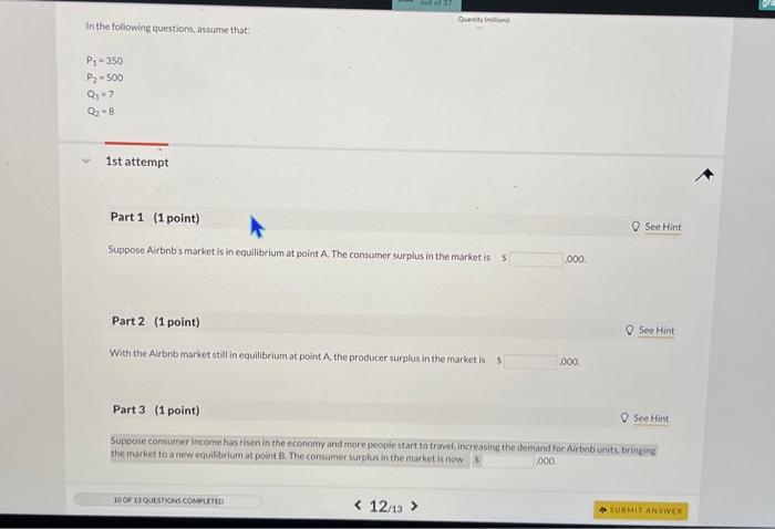 Solved Prire ($) Quantity (millions)In the following | Chegg.com