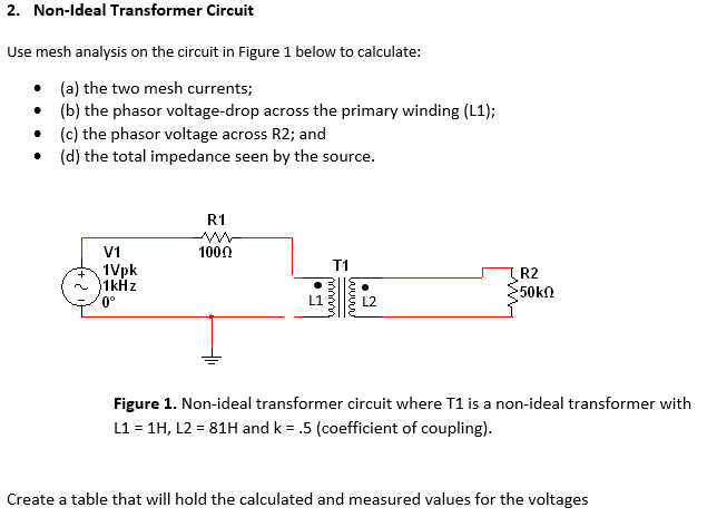 Solved Non-Ideal Transformer CircuitUse mesh analysis on the | Chegg.com