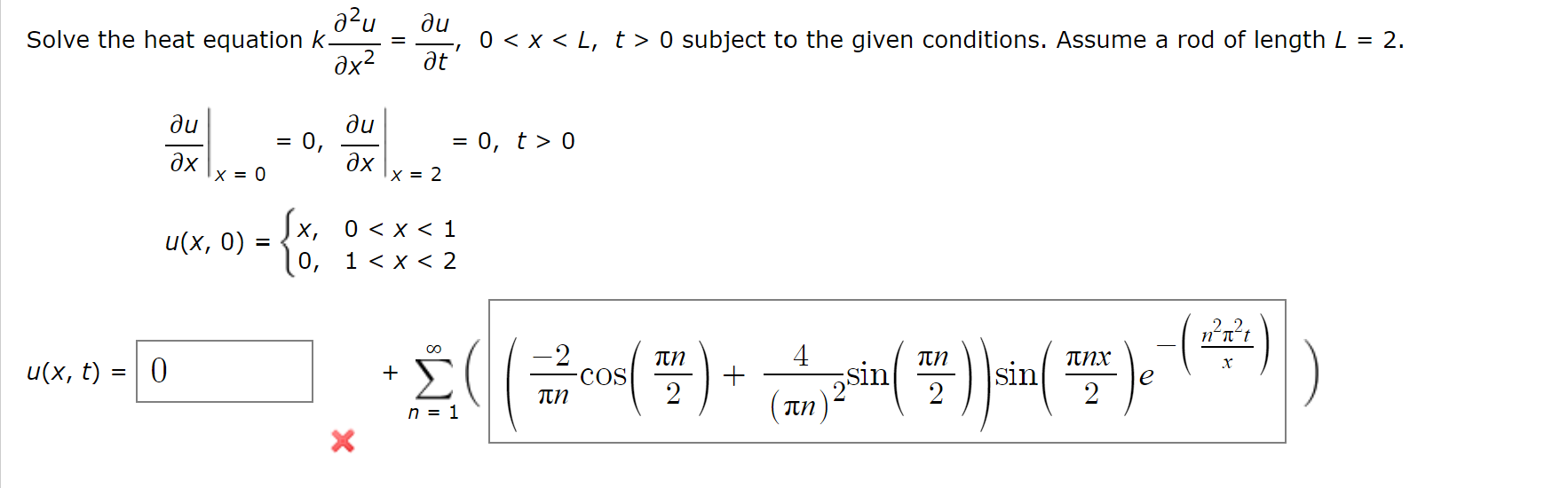 Solved Solve the heat equation kdel2udelx2=deludelt,00 | Chegg.com