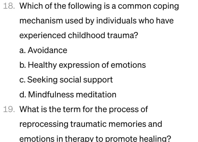 Solved Which of the following is a common coping mechanism | Chegg.com