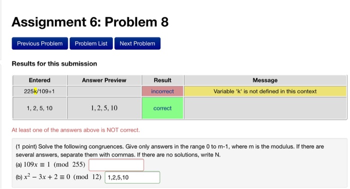 Solved Assignment 6: Problem 8 Previous Problem Problem List | Chegg.com