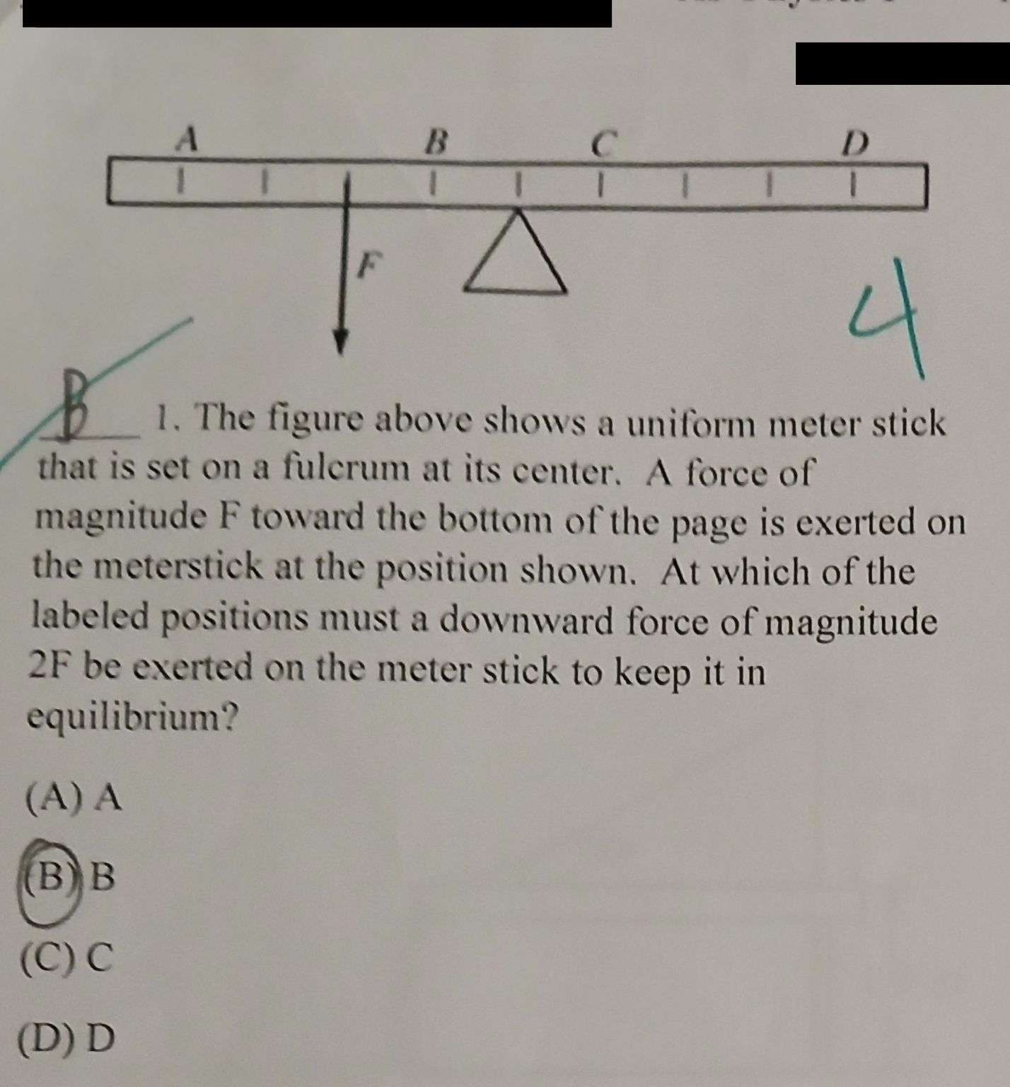 Solved B 1. ﻿The figure above shows a uniform meter | Chegg.com